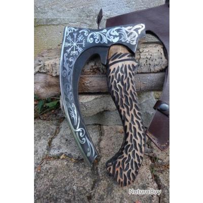 Hache de Viking Ragnar Lothbrok Lame Acier Carbone 1055 Symboles Manche ...