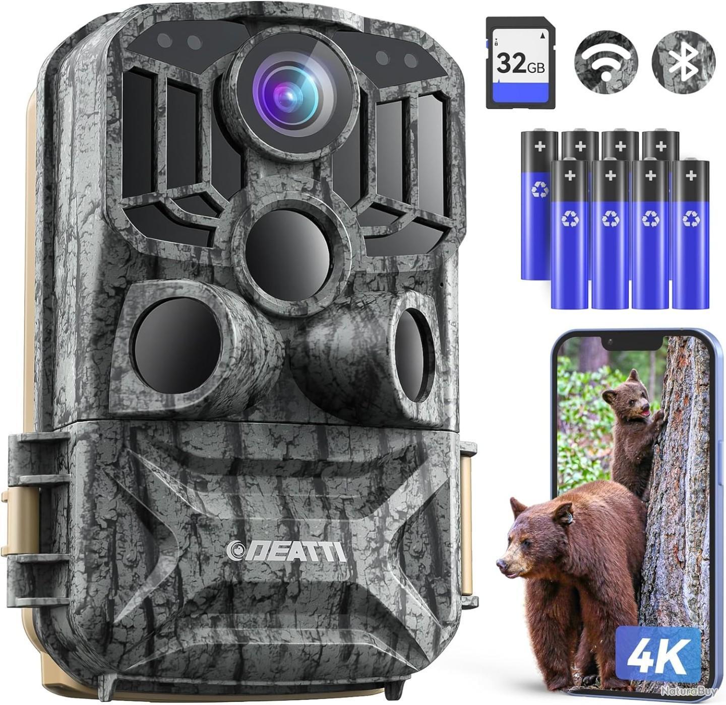 Camera de Chasse 4K 48MP HD WiFi Étanche IP66 120° Carte 32GB Vision ...
