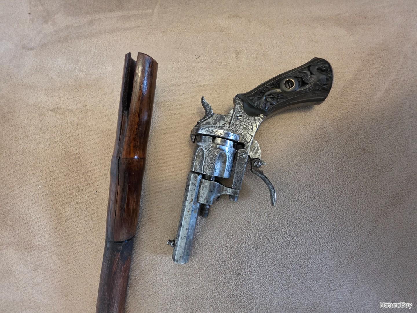 Rare Canne-Revolver de défense à système coulissant - Liège - Fin XIXe ...