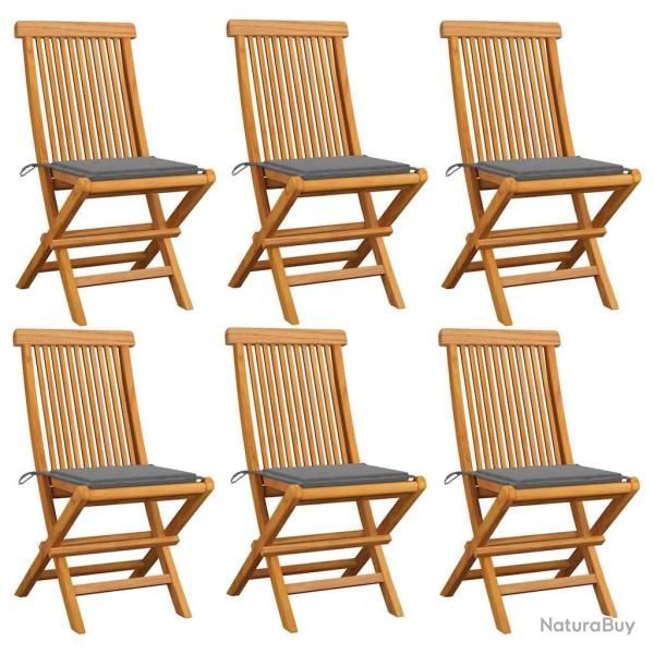 Chaises de et coussins gris lot de 6 Bois de teck massif - Mobilier ...