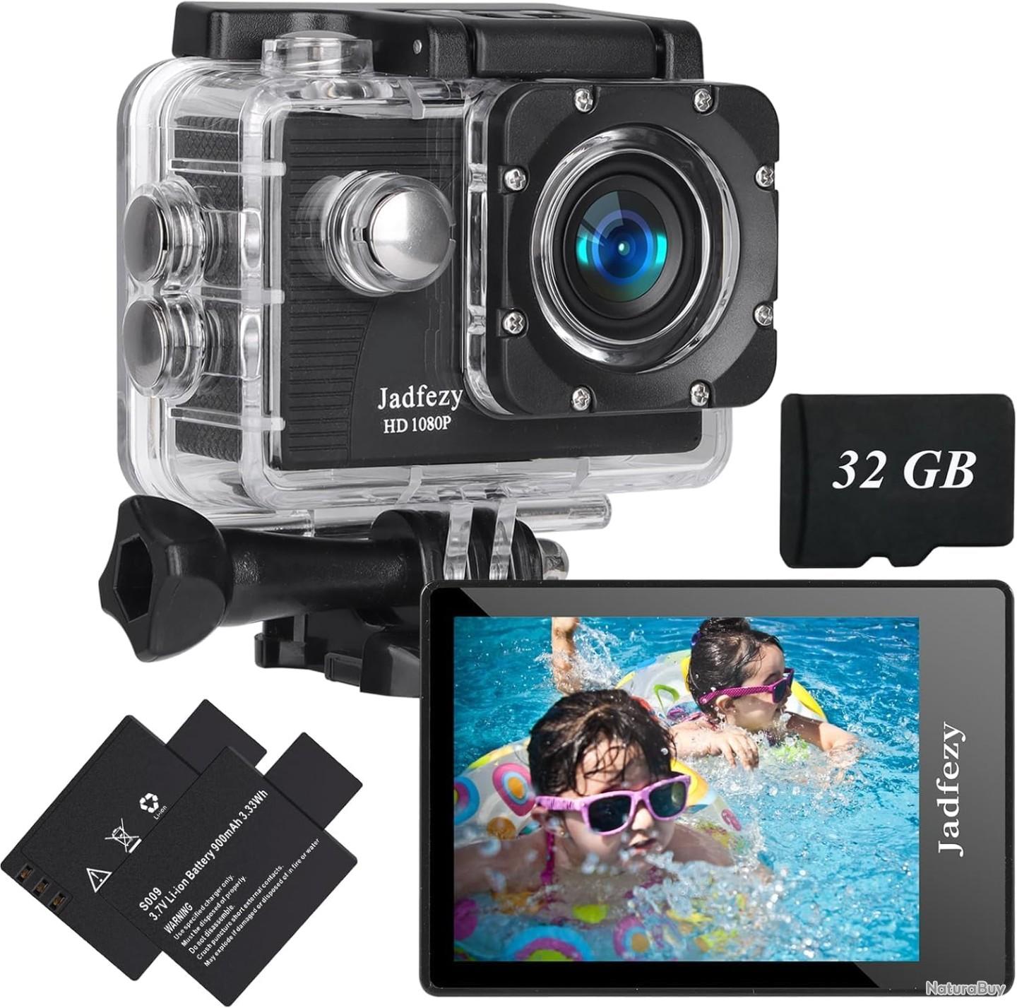 Camera Sport 1080P FHD Grand Angle Etanche 30M Carte 32GB Kit d ...