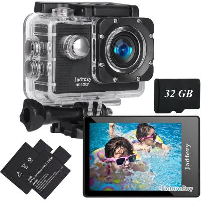 Camera Sport 1080P FHD Grand Angle Etanche 30M Carte 32GB Kit d ...