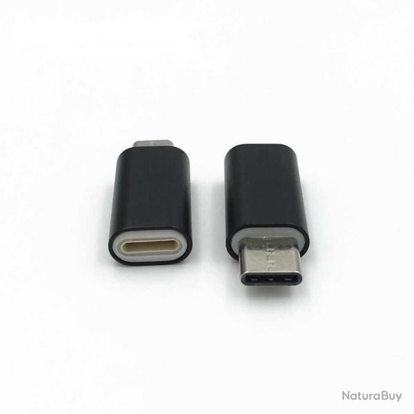 Adaptateur USB Type C Male vers 8 pin Femelle pour iPhone iPad Alu Noir ...