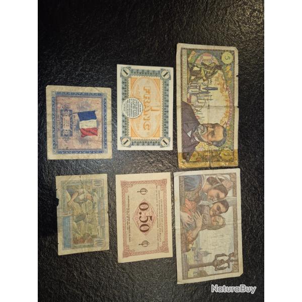 LOT de 5 billets de banque France 1920-1969. - Monnaies (15191617)