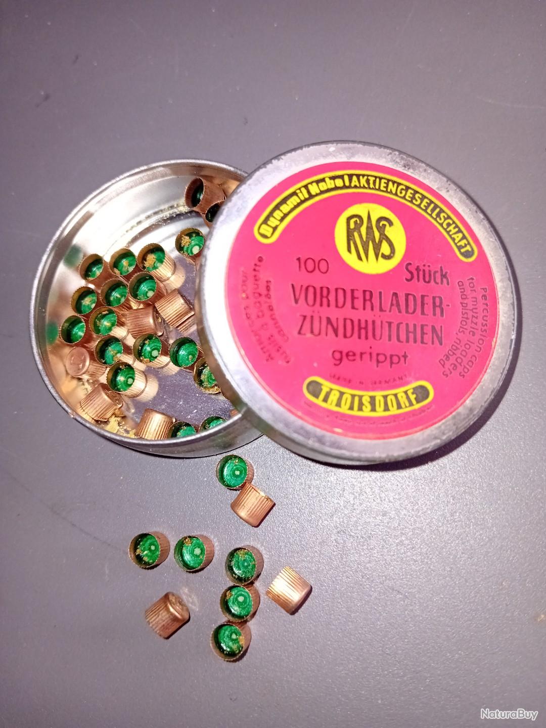 63 amorces RWS cannelées pour armes à poudre noire dans leur boite d ...