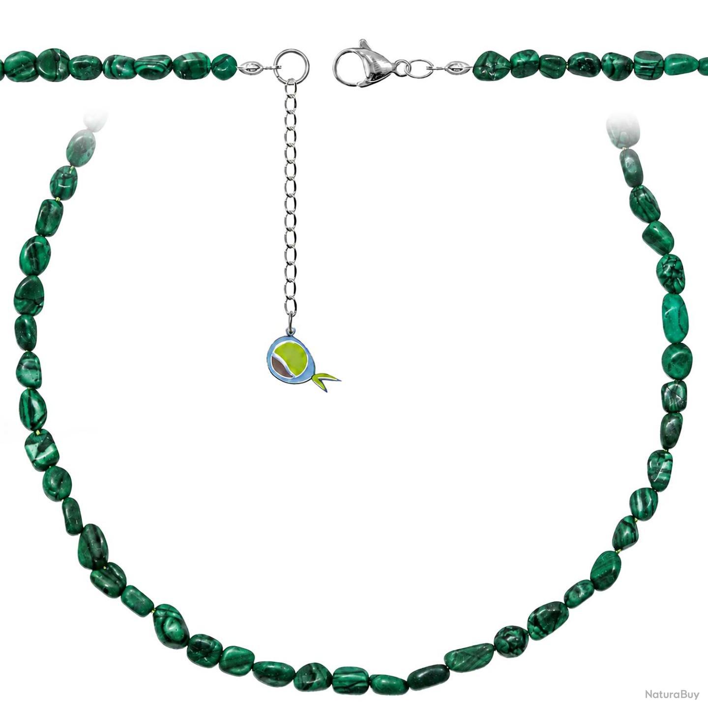 Collier en malachite - Perles roulées 7 à 10 mm - 90 cm - Objets divers ...