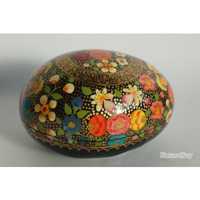 Boite OEuf papier mâché laqué Fleurs Inde - Objets divers (15251931)