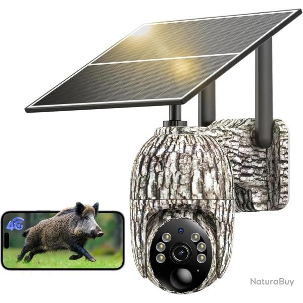 Caméra de Chasse Solaire 2K 4G LTE PTZ Détection Mouvement SIM 360 ...