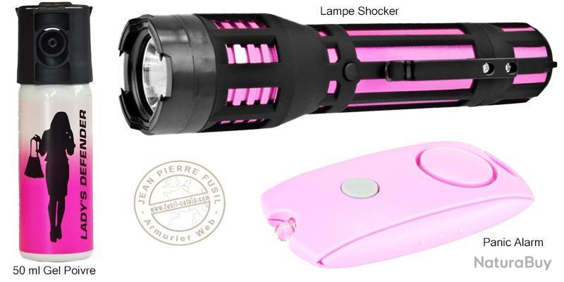 Pack anti-agression : Shocker, alarme et spray poivre Rose ...