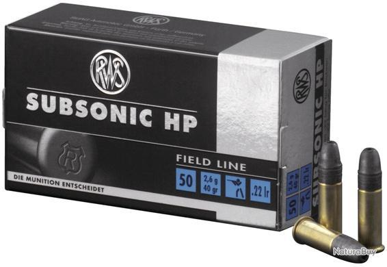 Cartouches Field Line Subsonic HP RWS calibre 22 lr BHSP pointe ...